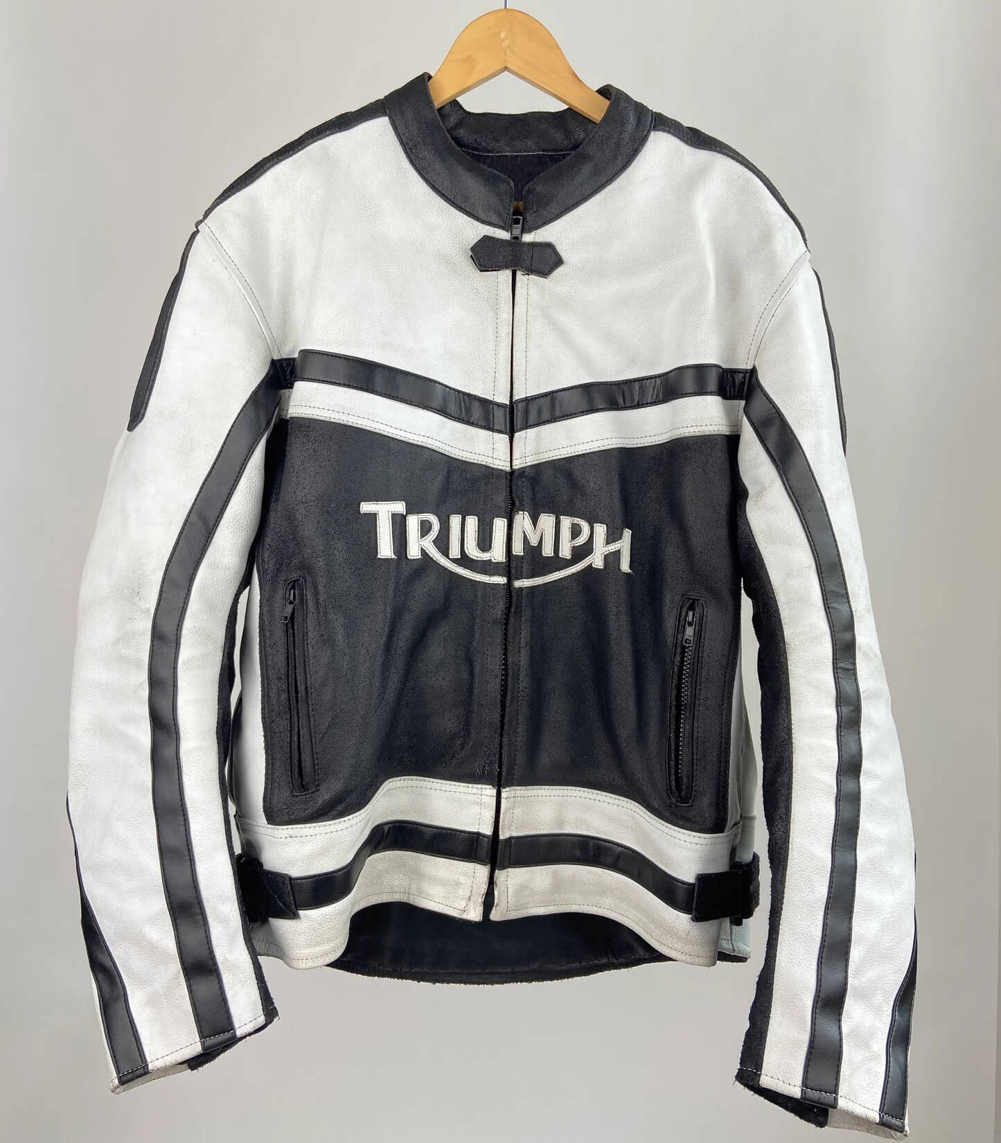 Triumph Motorcycle Racing Black And White Leather Jacket - Moto Bike Jacket